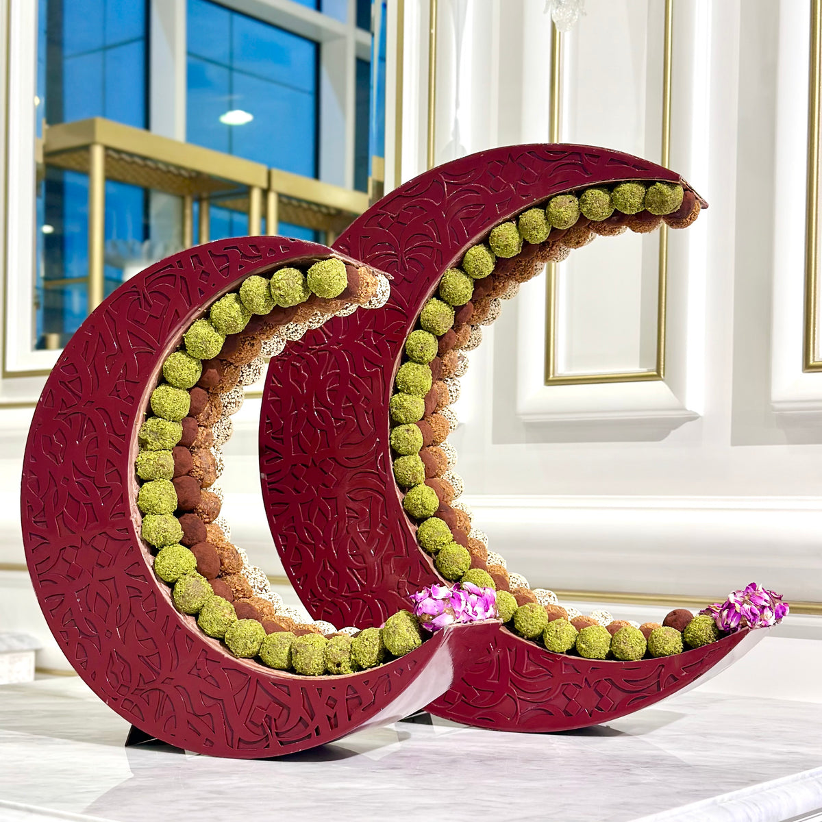 Plexi Gift Box of Maroon Calligraphy Metal Moon With Date Nuts Balls ...